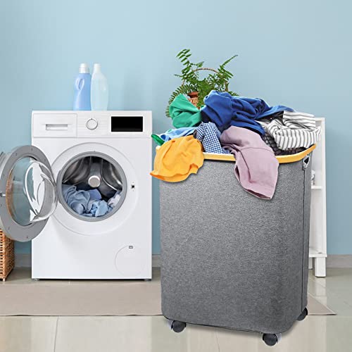 Foldable Laundry Hamper With Lid - 73L Large Laundry Basket with Wheels and Removable Laundry Bag, Portable Cloth Hampers for Home Storage, Travelers Apartments (Grey)