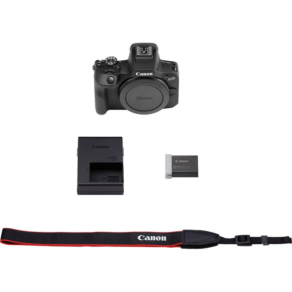 Canon EOS R100 Mirrorless Camera (6052C002) + Corel Software + Bag + 2 x 64GB Card + 2 x LPE17 Battery + Charger + LED Light + Card Reader + Flex Tripod + Cleaning Kit + Memory Wallet + More (Renewed)
