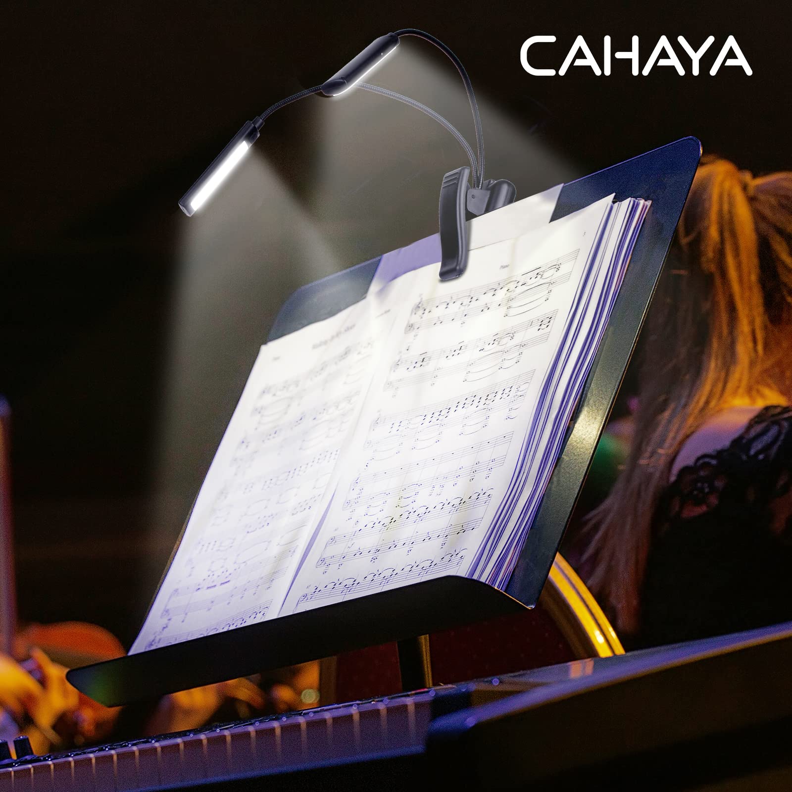 CAHAYA 6 IN 1 Sheet Music Stand with Stand Light Desktop Book Stand with Carrying Bag, Sheet Music Folder & Clip Metal Portable Solid Back for Guitar, Ukulele, Violin Players