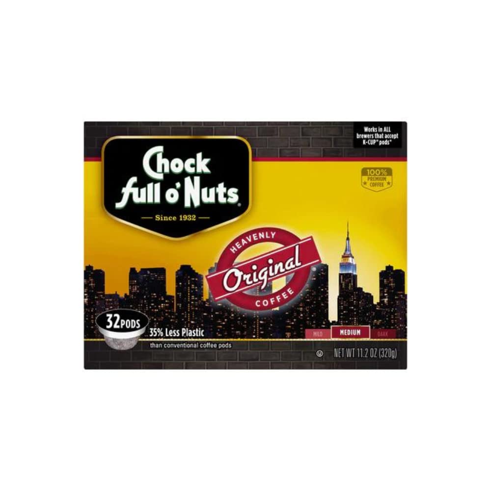 Chock Full o’Nuts Original, K-Cup Compatible Pods - Arabica Coffee in Eco-Friendly Keurig-Compatible Single Serve Cups (11.2 Ounce (Pack of 2))