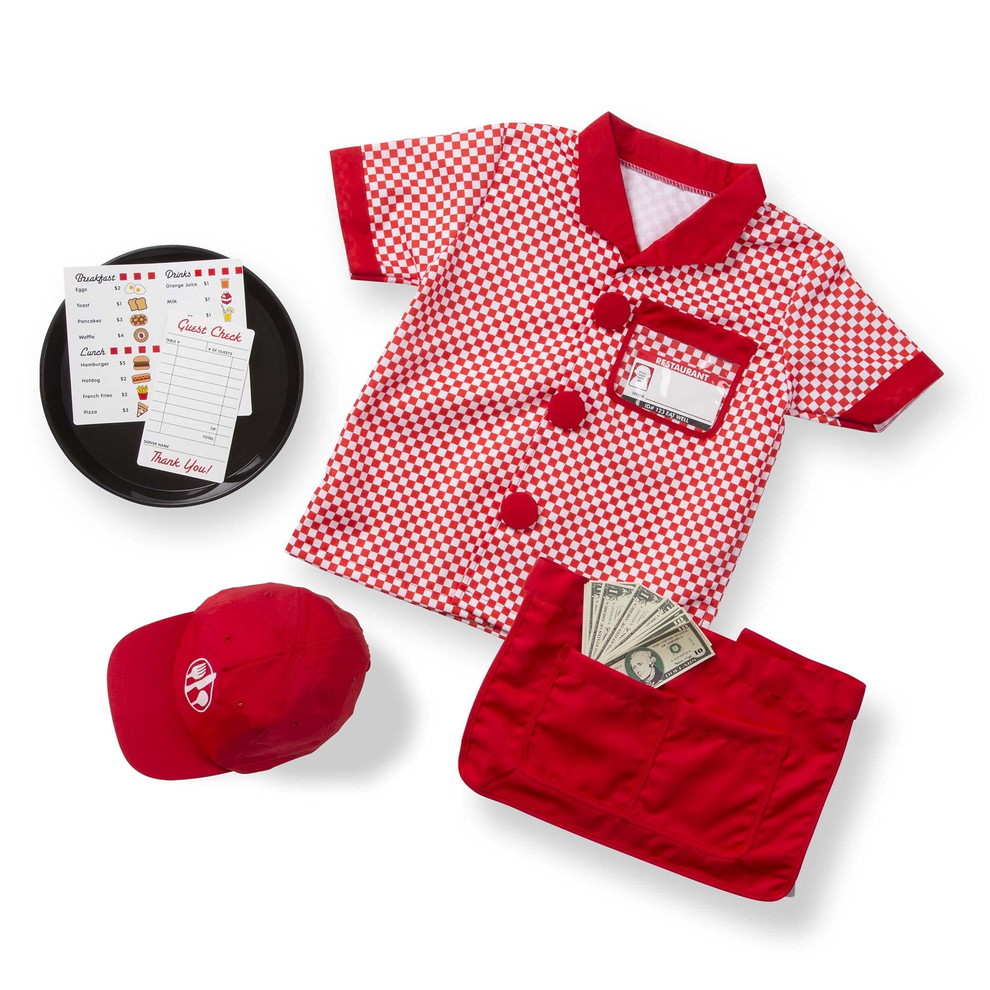 Melissa & Doug unisex-children Server Role Play Costume Dress-Up Set With Realistic Accessories