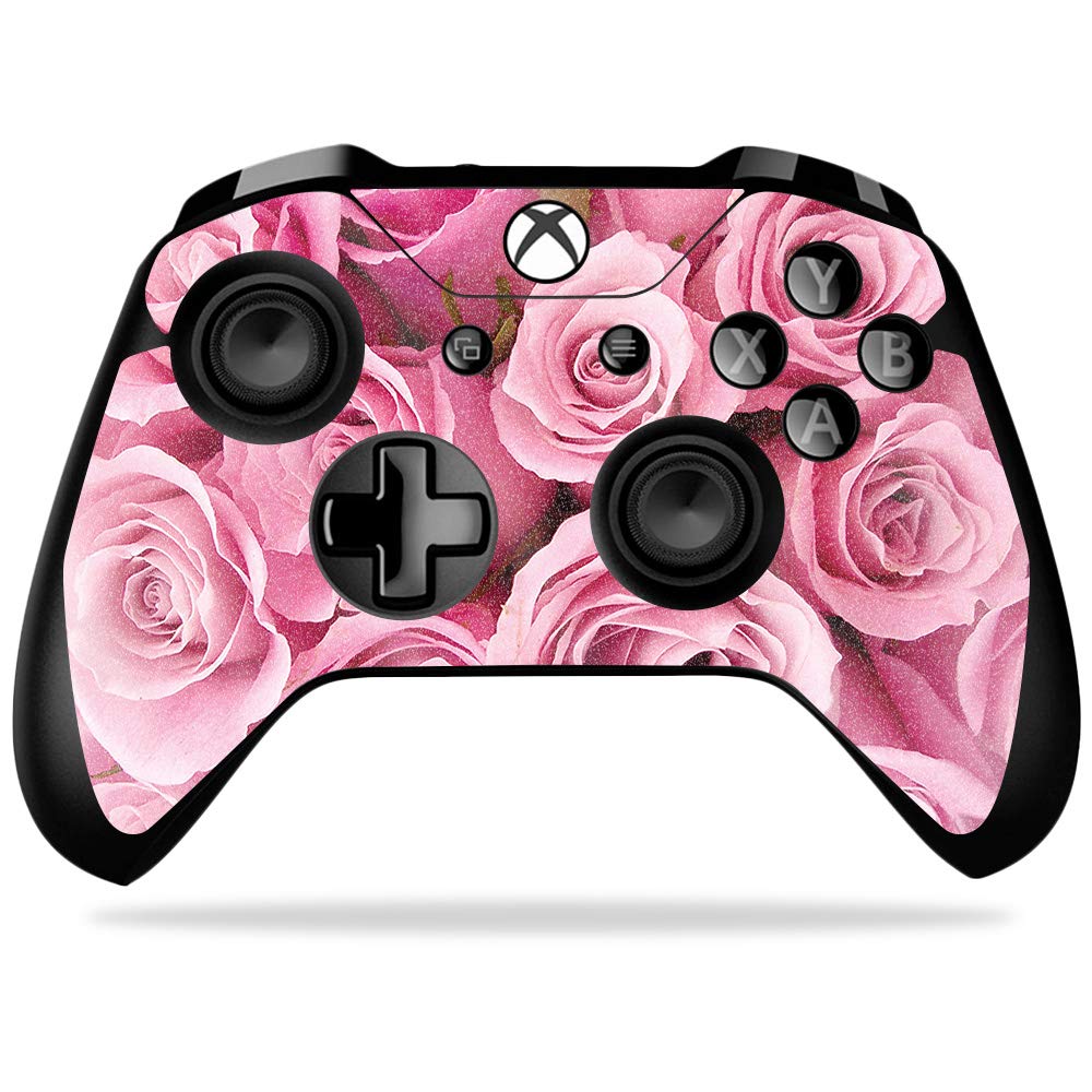 MightySkins Glossy Glitter Skin for Microsoft Xbox One X Controller - Pink Roses | Protective, Durable High-Gloss Glitter Finish | Easy to Apply, Remove, and Change Styles | Made in The USA (GL-MIXBONXCO-Pink Roses)