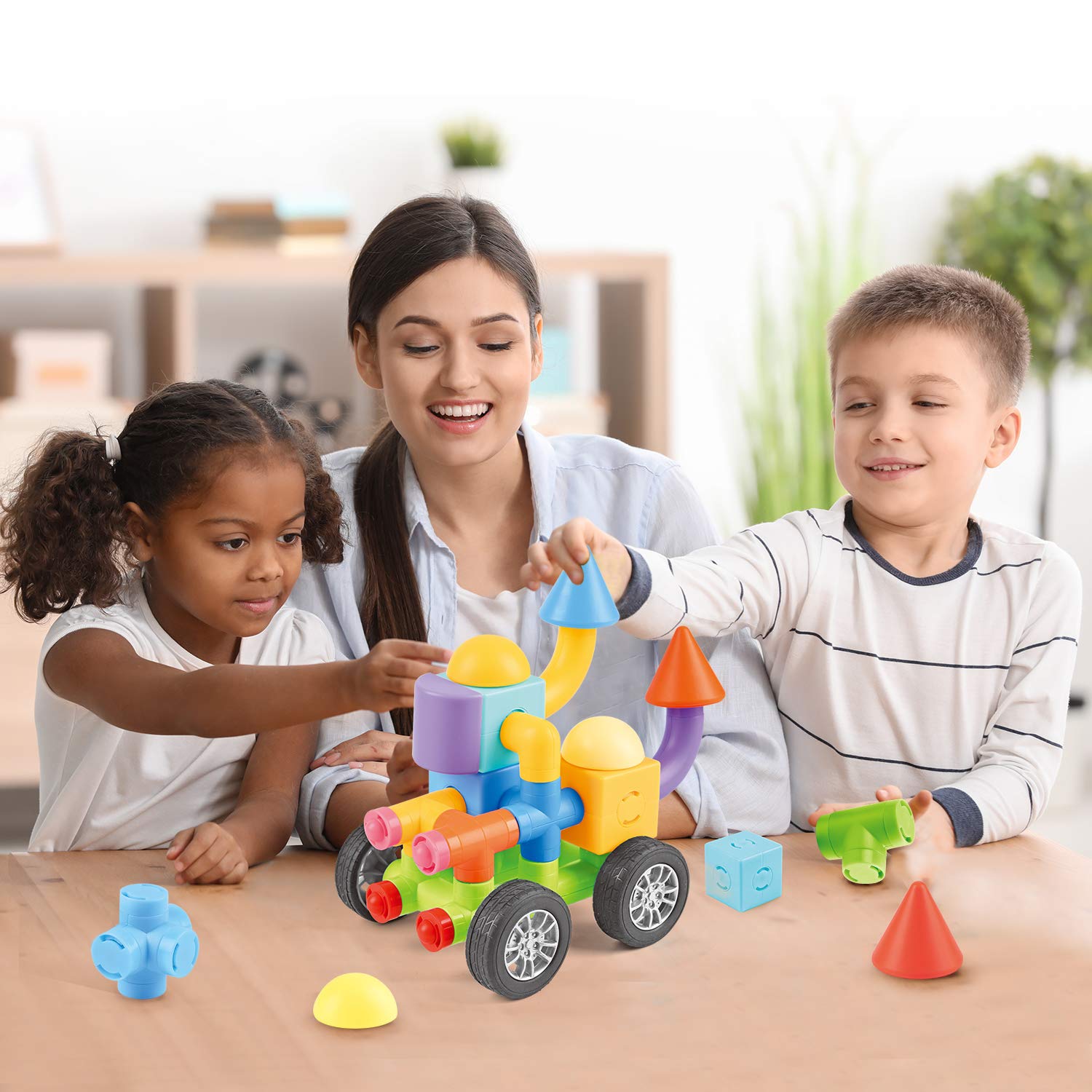 LookengQbix 25-in-1 Magnetic 3D Building Shapes, Magnet Blocks Tiles,STEM Educational Toys w/25 Different Designs in Idea Book for Children Kids Brain Development