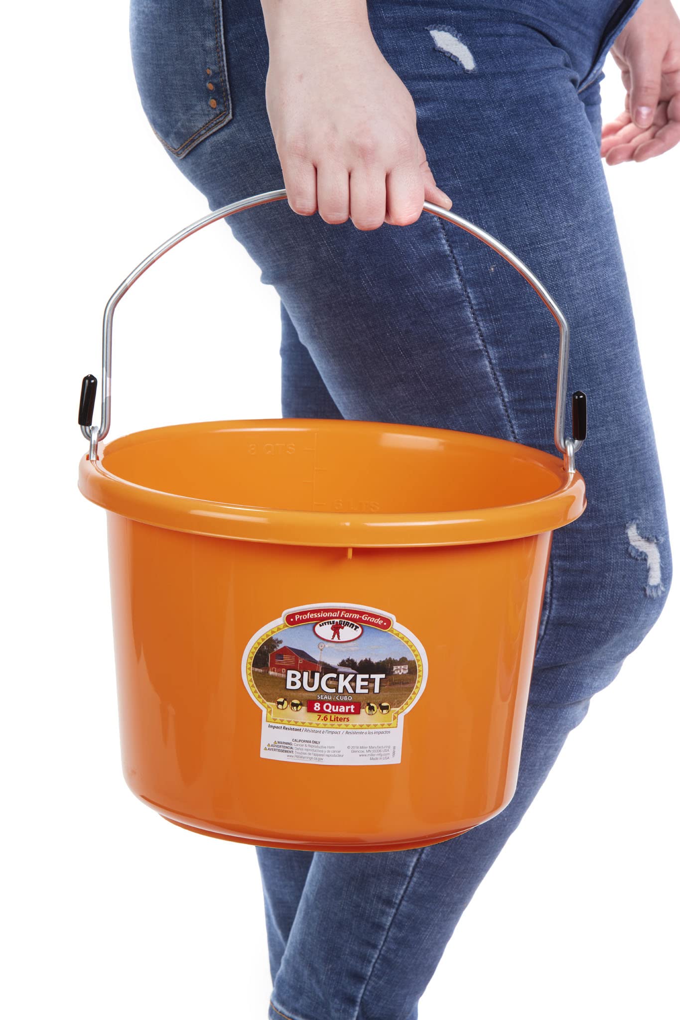 Plastic Animal Feed Bucket (Navy) - Little Giant - Round Plastic Feed Bucket with Metal Handle (8 Quarts / 2 Gallons) (Item No. P8ORANGE6)