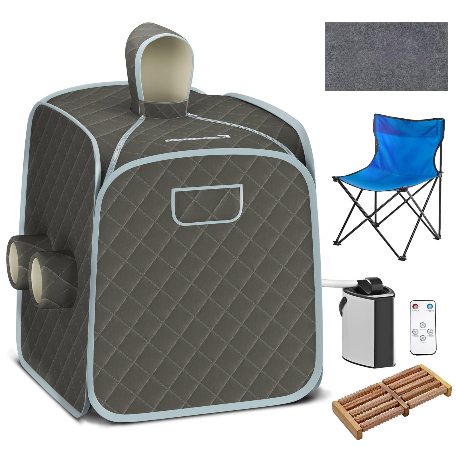 COSTWAY Portable Steam Sauna, Remote Control, 3L Steamer, Foldable Sauna Spa with 9 Temperature and 90 Mins Timer, Atomization, Personal Sauna Hat Tent for Detox Relaxation (Grey)