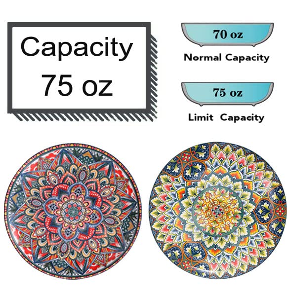 Qlans Serving Bowls 10.2inch 75 Oz Fruit Bowls Salad Bowls, Pasta Bowl Set of 2, Serving Dishes for Entertaining, Vibrant Color Large Bowls for Party,Microwave & Dishwasher Safe (Multicolor)