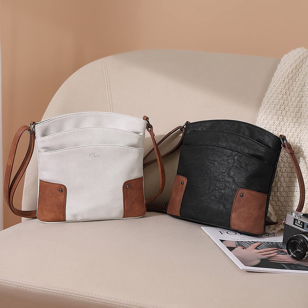 CLUCI Medium Crossbody Purses for Women, Multi Pockets Shoulder Bag, Vintage Messanger Bag, Vegan Leather Travel Two-tone Brown Coarse Grain
