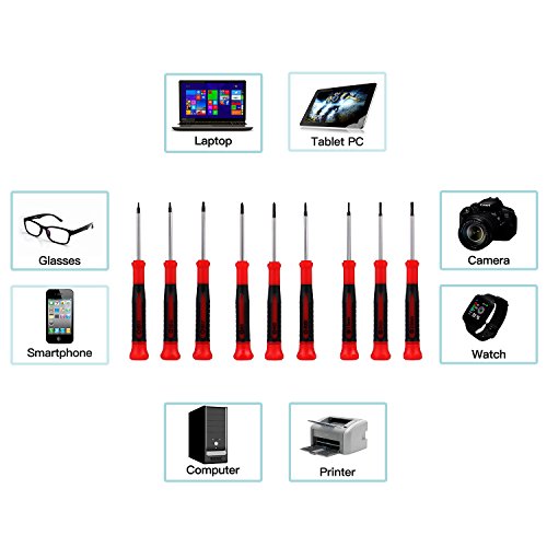 EFFICERE 9-Piece Precision Screwdriver Set | Phillips #0, 00, 000 | Flat 1.5mm, 2.0mm, 2.5mm | Torx T5, T6, T7 | Durable Chrome Vanadium Steel Shaft, Magnetic Tip, Ergonomic Grip, and Swivel End Cap