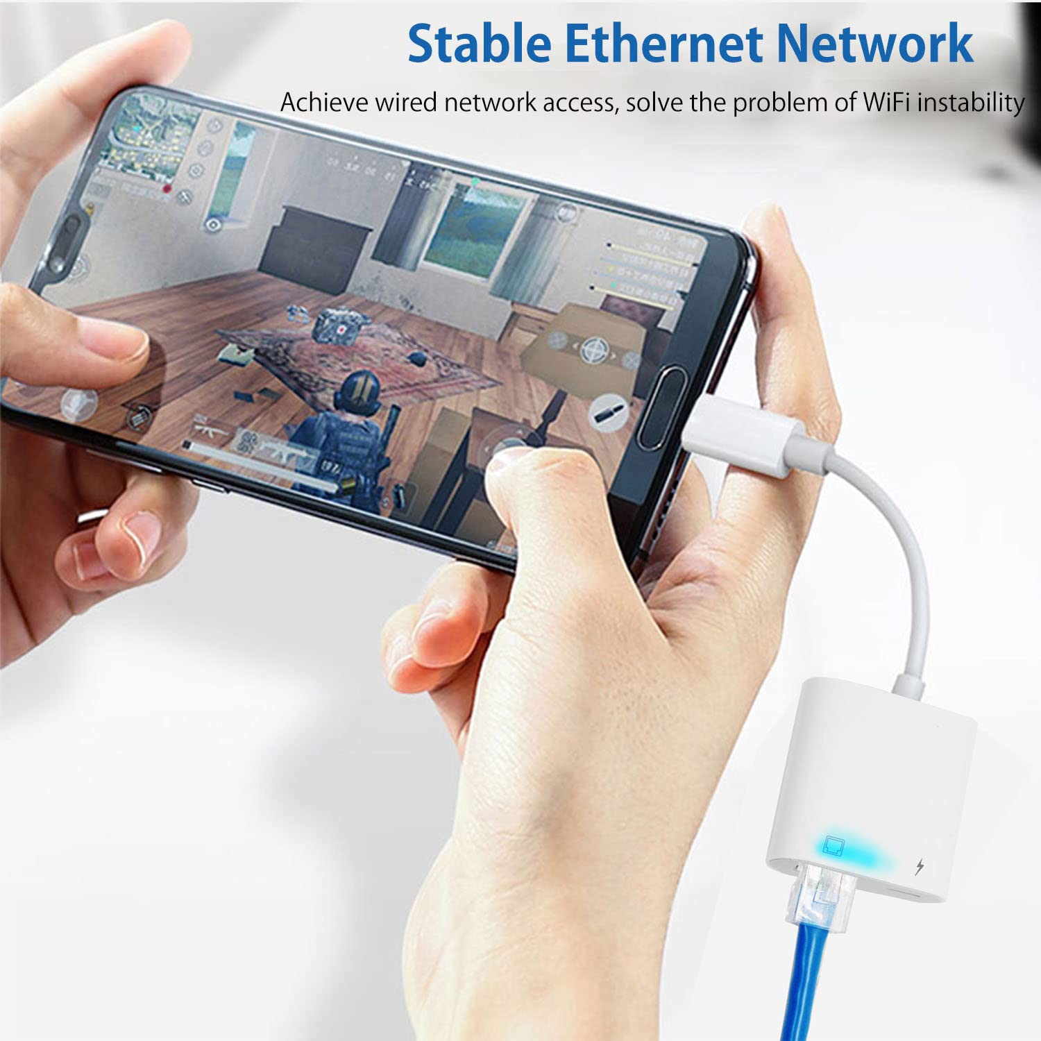 Lightning to Ethernet Adapter, [Apple MFi Certified] 2 in 1 RJ45 Ethernet LAN Network Adapter with Charge Port Compatible with Phone/Pad/Pod, Supports 100Mbps Ethernet Network