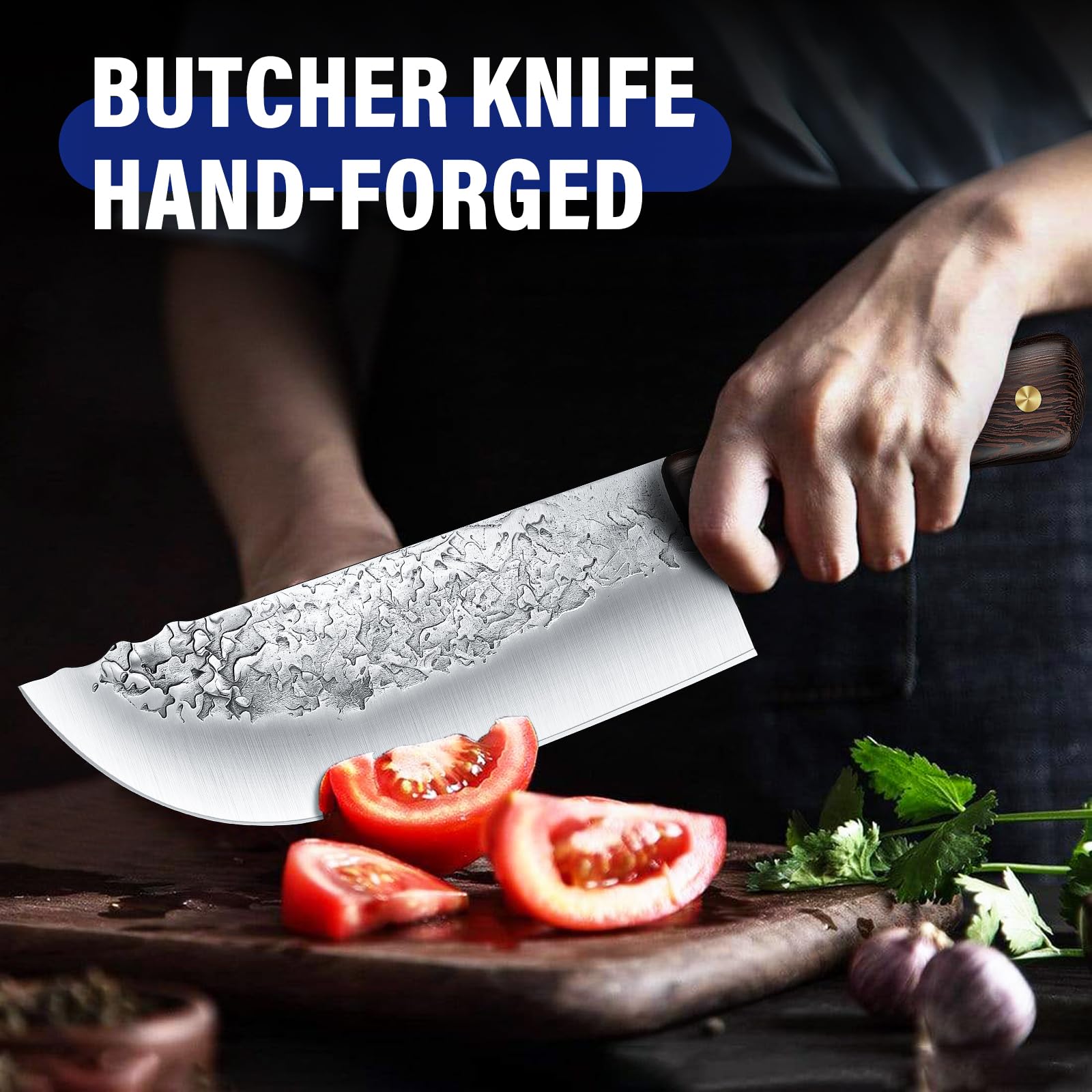 DRAGON RIOT Professional Butcher Knife Set for Meat Processing, 4Pcs High Carbon Steel Hand Forged BBQ Knife Set, Chef Cleaver Knife Set for Kitchen Outdoor Cooking Father's Day Gift