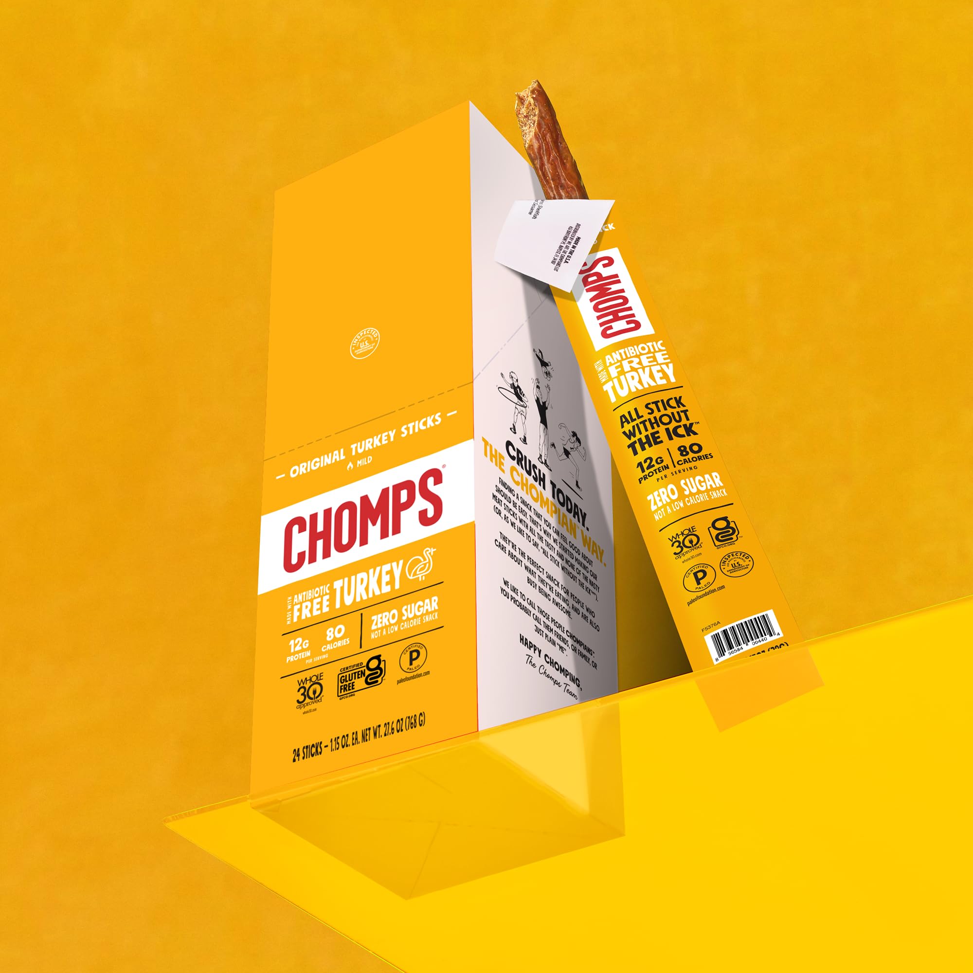 Chomps Free Range Jerky Snack Sticks Keto Paleo Whole30 Approved Gluten Free Sugar Free 60 Calorie Snacks ,1.15 Ounce (Pack of 24)