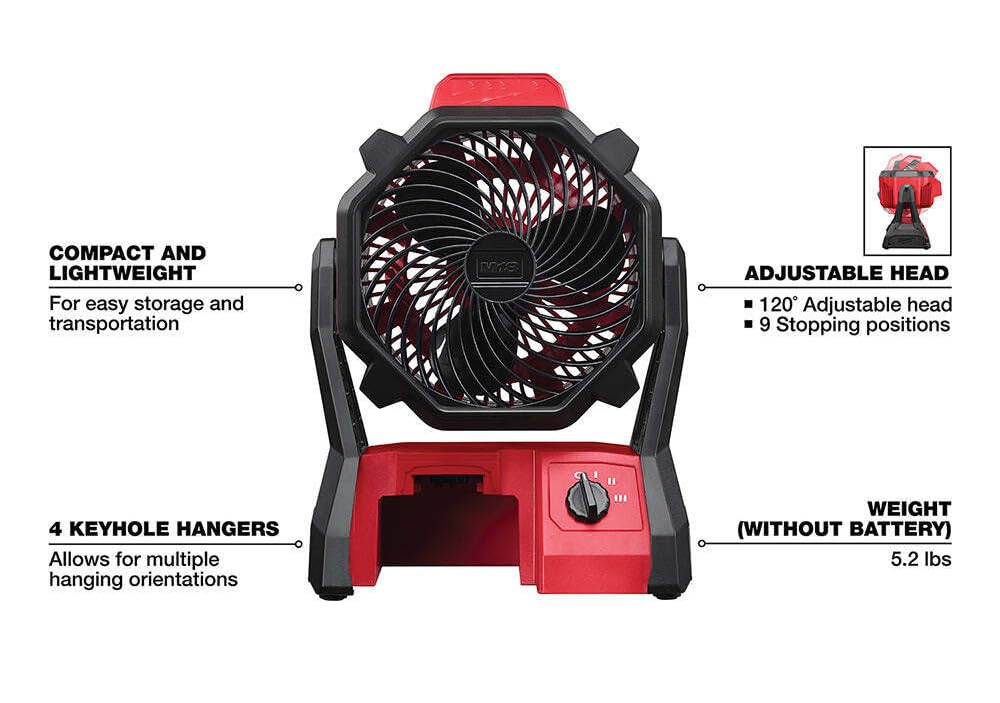 FitseN Suitable For Milwaukee M18 18V 2,350-Rpm Adjustable Jobsite Fan w/Adapter - Bare Tool, Model# 0886-20