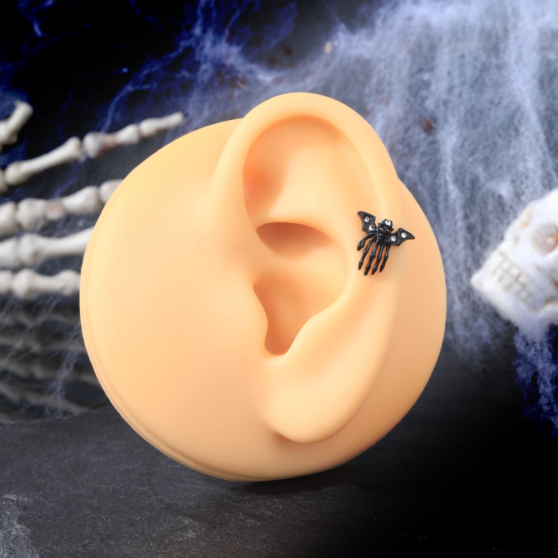 COCHARM 16g Black Bat Helix Earring Stud Halloween Bat Cartilage Piercing Bat Wing Cartilage Earrings 6mm Vampire Skeleton Hand Helix Jewelry for Women Man