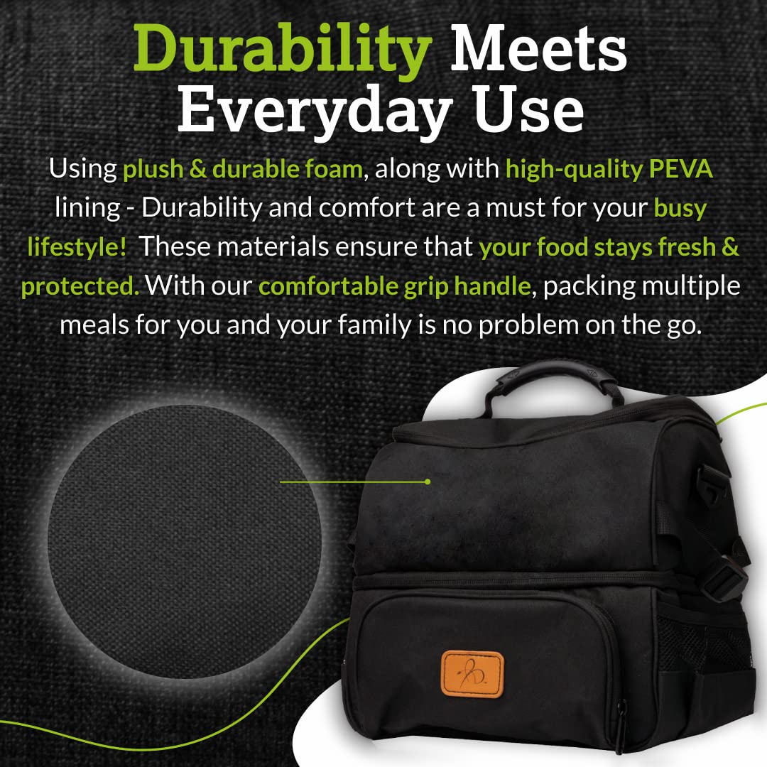 Bright Line Eating 12-Can Insulated Cooler Bag β Black PEVA Foam Lining Lunch Bag β Soft Cooler Bag w/Pockets & Mesh Shoulder Strap β Travel Cooler Bag w/Double-Deck Compartments for Camping & Beach