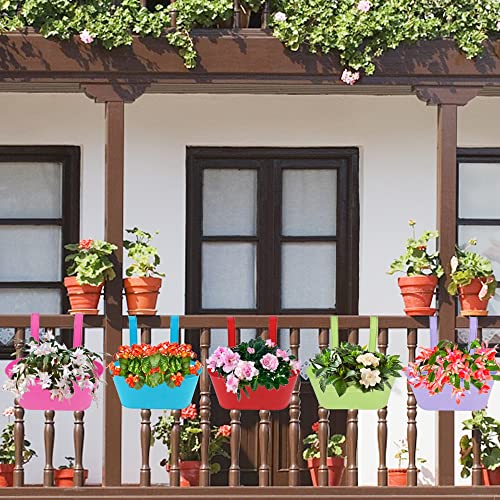 Glory Island 5 Pcs Hanging Flower Pot, Metal Iron Bucket Fence Hanging Planters for Outdoor Plants, Planter Box with Detachable Hooks for Railing Balcony Garden Yard