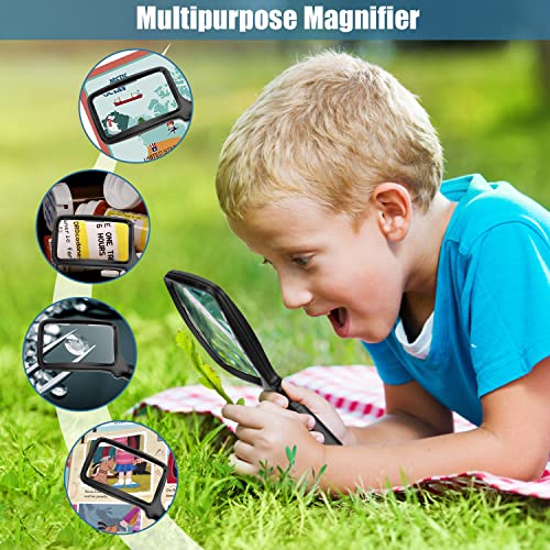 Folding Handheld Magnifying Glass with Light, 3X Large Rectangle Reading Magnifier with Dimmable LED for Seniors with Macular Degeneration, Newspaper, Books, Small Print, Lighted for Low Visions Black