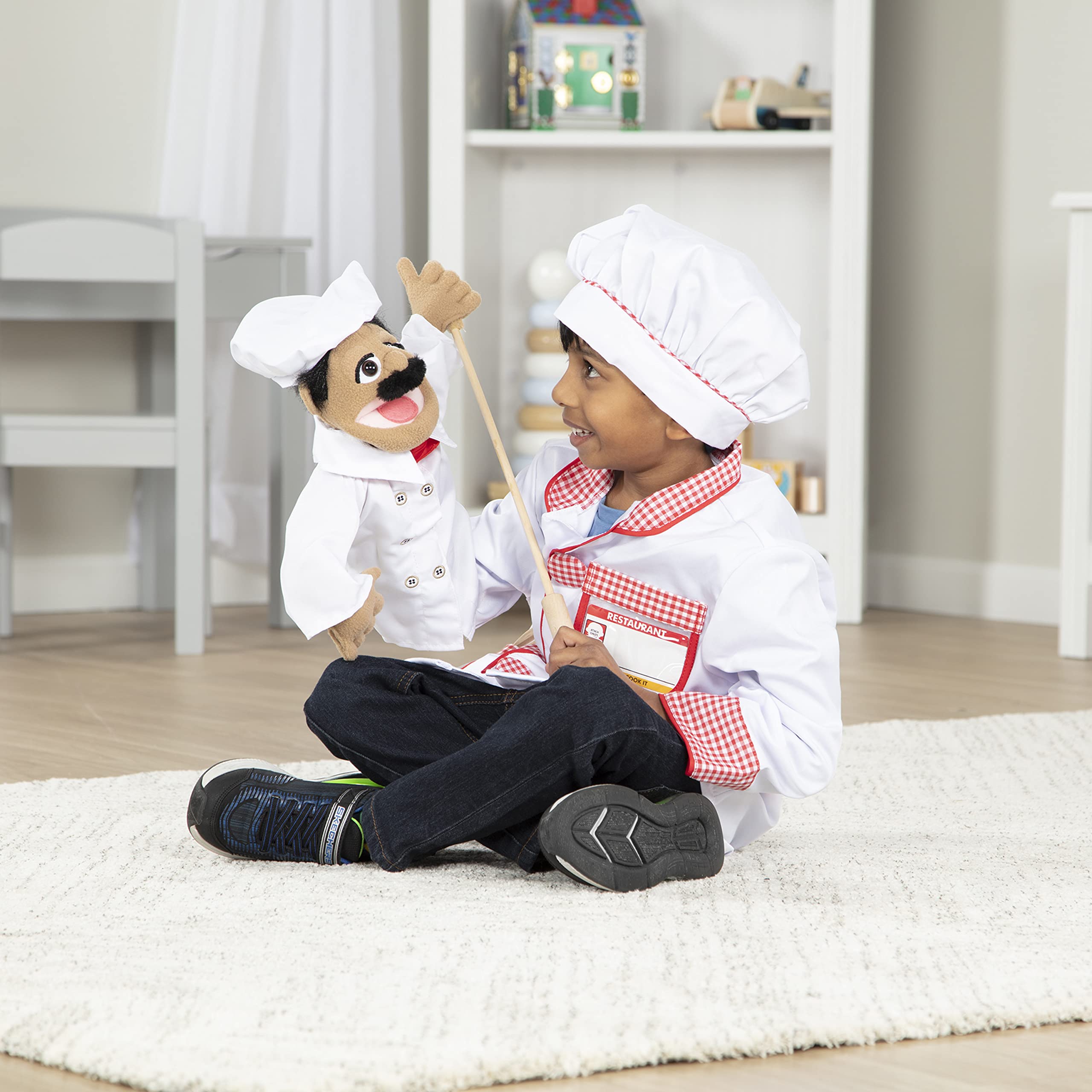 Melissa & Doug Chef Puppet (Al Dente) with Detachable Wooden Rod - Pretend Play Chef Puppet Chef Pepe