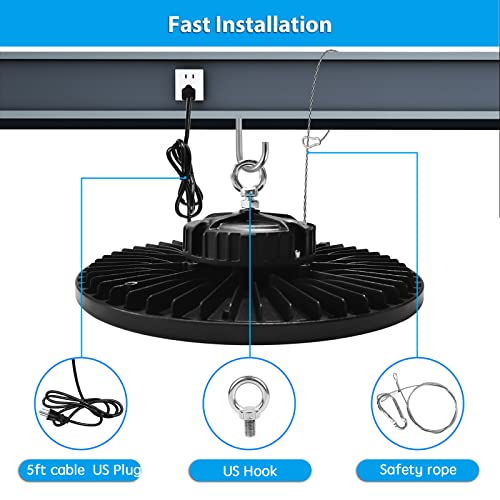 KIWIVIC 2Pack 200W LED High Bay Light - 28,000lm(140LM/W), 5000K Daylight[600W MH/HPS Equiv.] with US Plug 5ft Cable LED Shop Lights