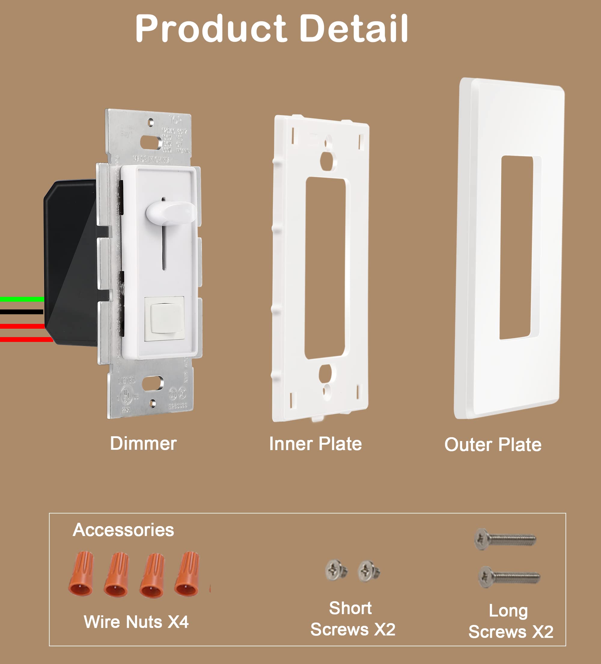 CLOUDY BAY LED Digital Dimmer Switch for LED Light/CFL/Incandescent, Phrase Cut Dimming 600 Watt max,Cover Plate Included,White,2 Pack