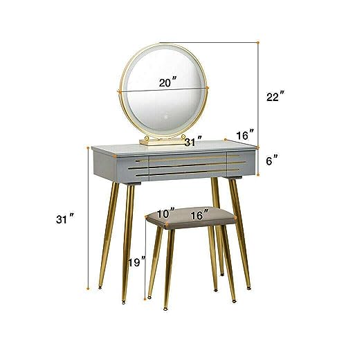 KJNS Makeup Vanity Set Dressing Table Touch Screen Mirror Stool 3 Lights Vanity Desk Makeup Vanity Side Tables Bedroom Vanity Table Portable Desk Vanity Set