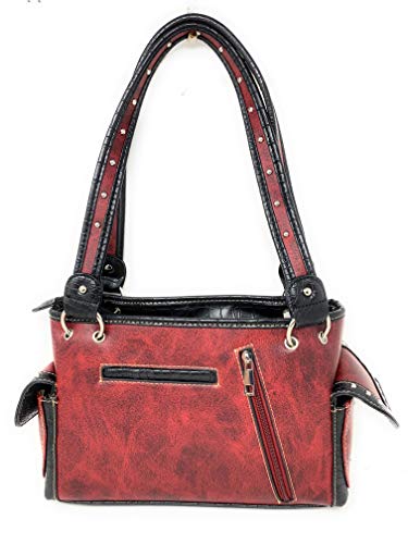 Premium Rhinestone Cross Cut Out Western Embroidered Womens Concealed Carry Handbag With Matching Wallet in 5 colors (Red)