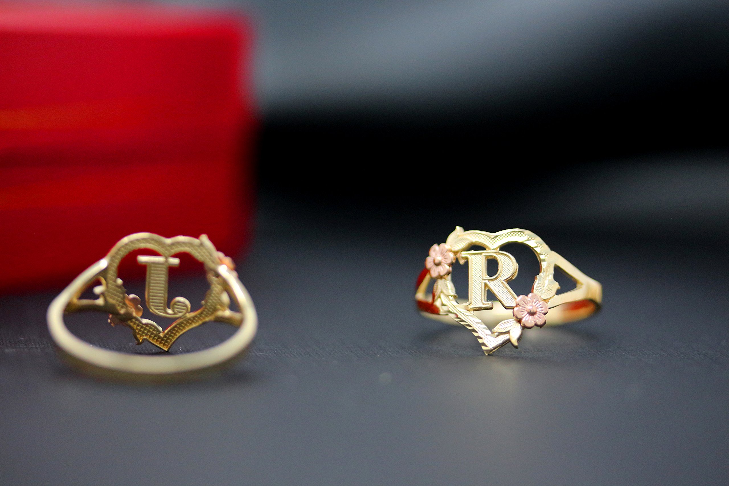 CaliRoseJewelry 14k Two-Tone Initial Alphabet Personalized Heart Ring in Yellow and Rose Gold (Size 5) - Letter D