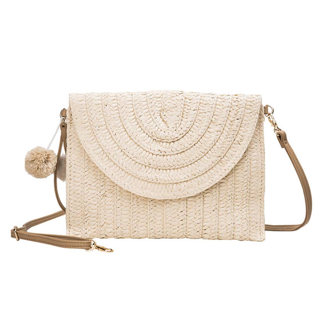 Straw Shoulder Bag Women Straw Clutch Summer Beach Crossbody Bag Handmade Woven Purse Handbag Holiday Gifts, Beige, 7.9 x 10.6 inch