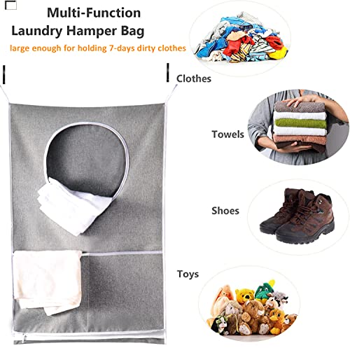 Extra Large Hanging Laundry Hamper,Oxford Fabric Washable Hanging Laundry Bag with 2 Over the Door Hooks 2 Suction Cup Hooks,Over the Door Laundry Hamper with Unique Zipper Design (XXL-GREY-1PC-R)