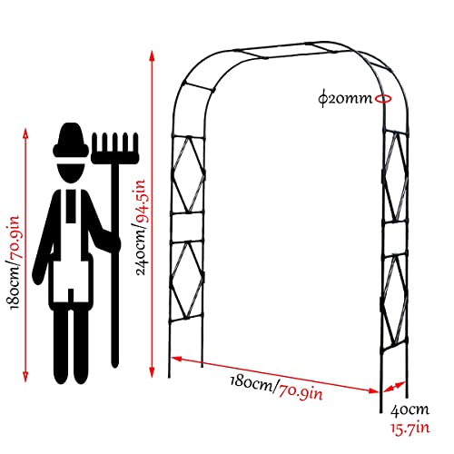 Heavy Duty Garden Arch Roses Vines Black Metal Tubular Arbour Archway Arches Trellis Arbor Frame Anti-Rust Weatherproof 1 Pcs 1.8x2.4m 2.8x2.4m 3.2x2.4m (Black W2.3xH2.4m)