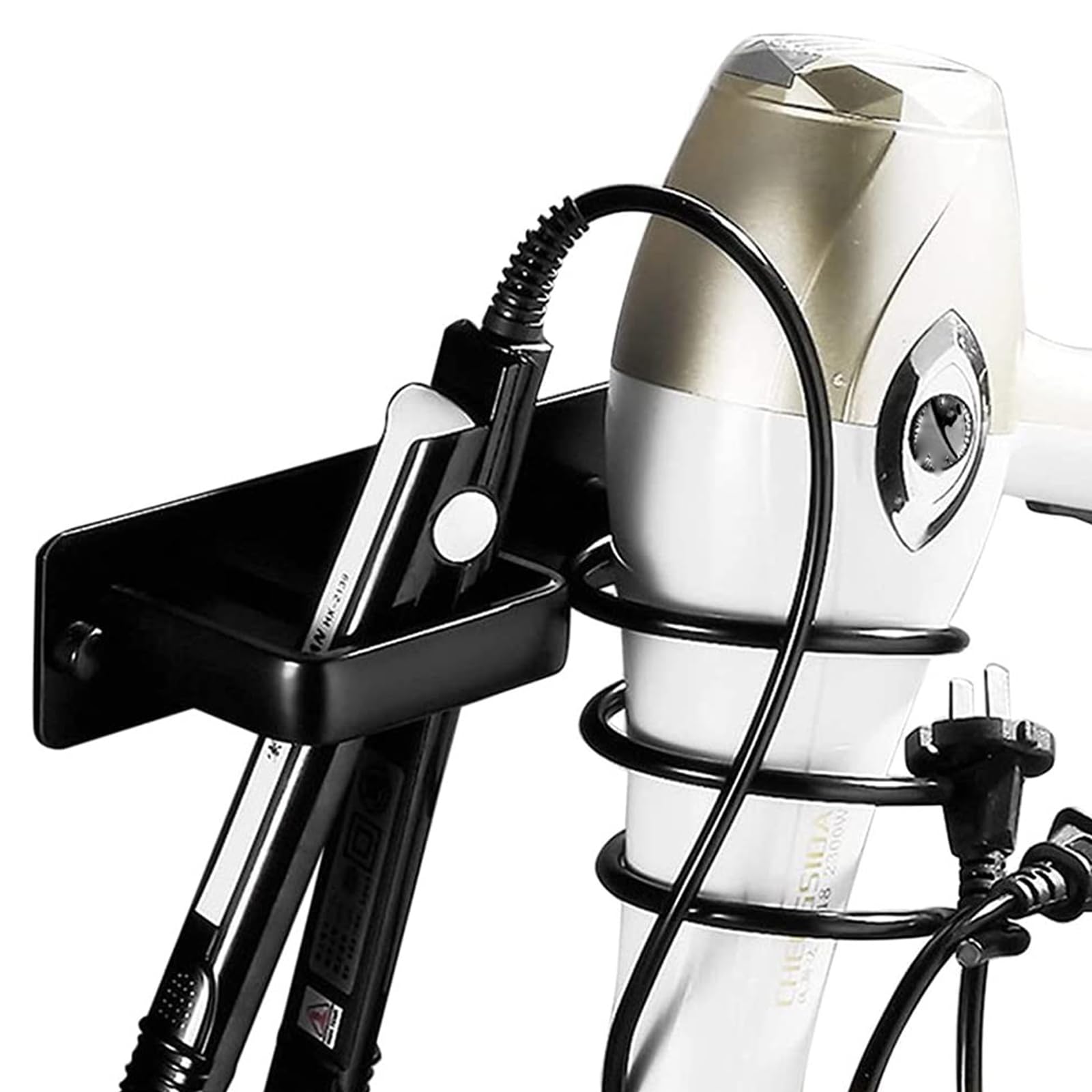 Fine tools Wall-Mounted Hair Dryer Holder Hair Straightener Holder Keep Your Styling Tools Neat and Tidy Space-Saving Solution with Easy Installation (Silver)