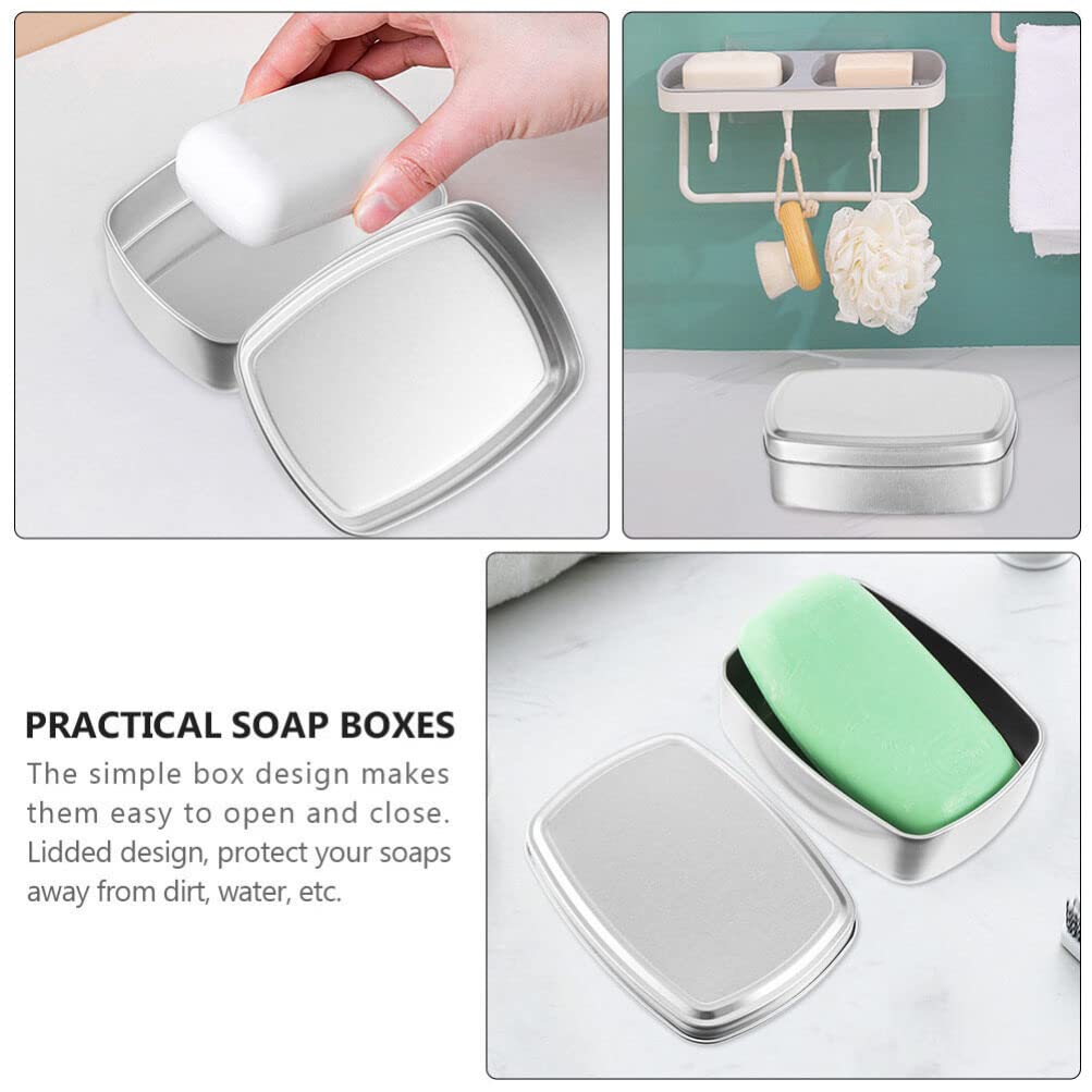 COHEALI Aluminum Tin Cans 4pcs Rectangular Empty Hinged Tin with Lid Aluminum Jar for Storage Pin Candy Jewelry Craft (3.85 x 1.1in)