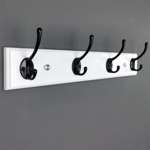 mapeoes 2 Pack 17.3'' Wood White Coat Rack Wall Mount 4 Hooks, Hook Spacing 5.15'',Heavy Duty Wooden Wall Coat Hanger for Cloth,Hat,Key, Small Modern Wall Decoration Rack for Kids Room Entryway
