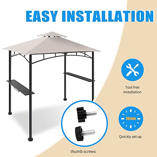 FAB BASED 5x8 Grill Gazebo Canopy for Patio, Outdoor BBQ Gazebo with Shelves, Barbeque Grill Canopy (Grey)