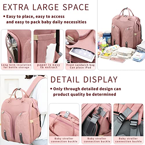 Uguisu Boys and Girls Diaper Backpack,Baby Nappy Bag Backpack,Baby Portable Folding Bed,Baby Large Capacity Multifunctional Diaper Backpack,Baby Gift - Pink