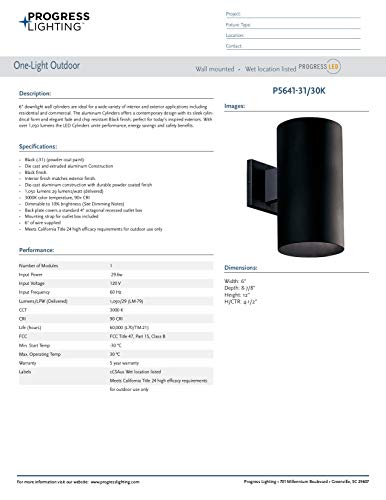 Progress Lighting Cylinder Collection 6" Modern Outdoor LED Wall Lantern Light Black