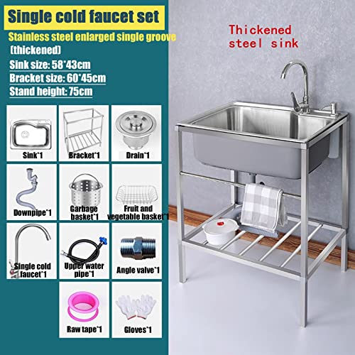 Kitchen sink,utility sink single bowl stainless steel,utility sink free standing,Stainless steel sink with bracket and faucet and other accessories, suitable for hotels, kitchens, restaurants (Siz