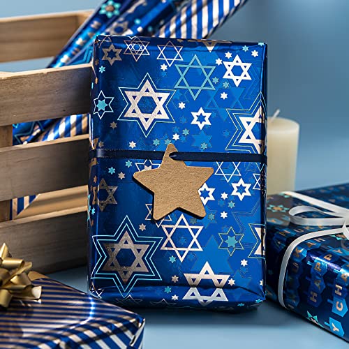 MAYPLUSS Wrapping Paper Roll - Mini Roll - 17 inch X 120 inch Per roll - 3 Different Hanukkah Design (42.3 sq.ft.ttl)