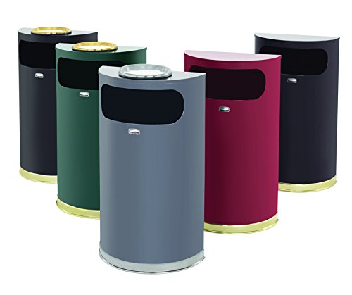 Rubbermaid Commercial Products Half-Round Steel Trash Can, 9-Gallons, Anthracite, Side Opening Indoor/Outdoor Garbage Can for Lobby/Office/School/Restaurant