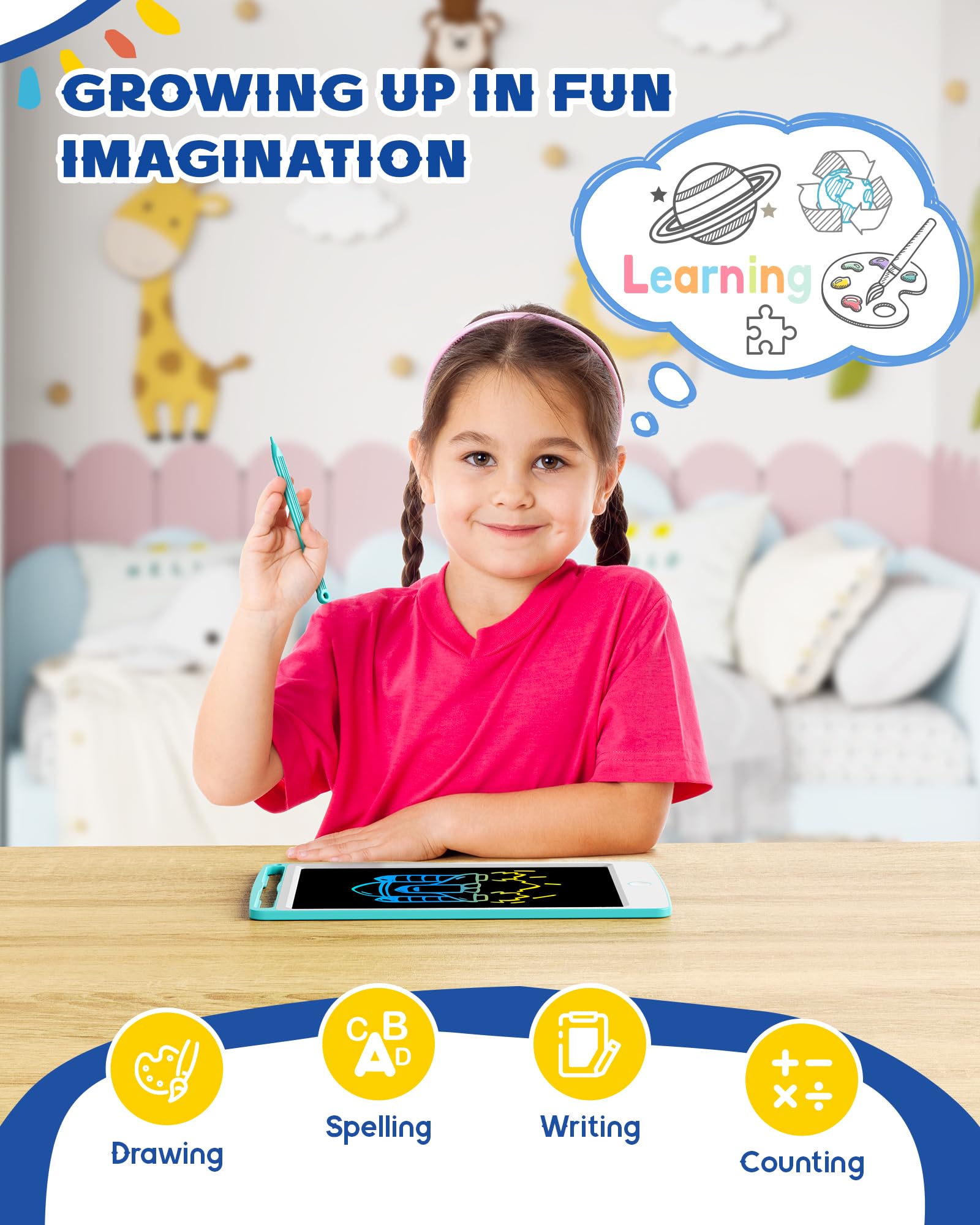 bravokids 8.5 Inch LCD Writing Tablet Board, Colorful Doodle Board Drawing Pad, Educational Learning Travel Toys for Age 3 4 5 6 7 8 Years Old Girls and Boys, Green