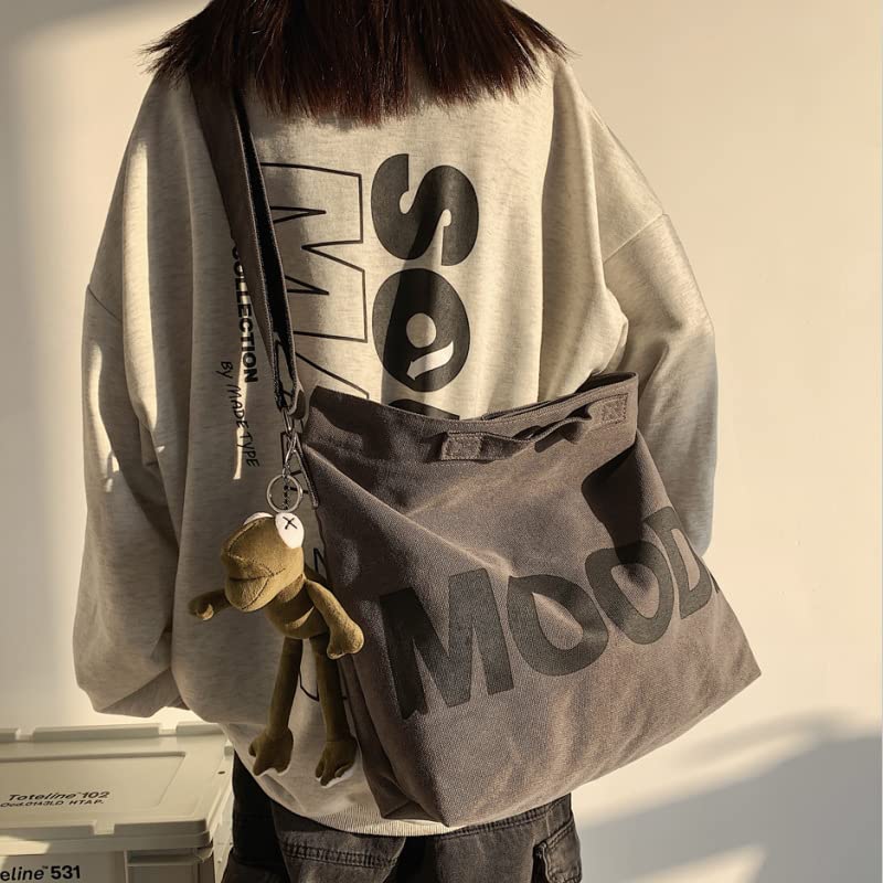 Canvas Messenger Vintage Big Alt Emo Crossbody Bag Goth Punk Shoulder Satchels Harajuku Grunge Handbag (Brown)