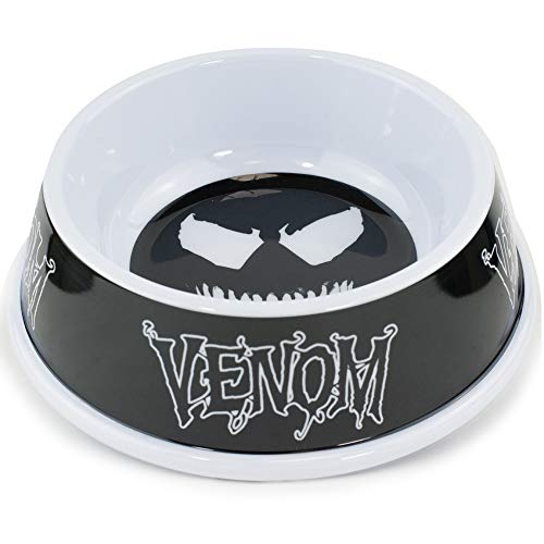 Buckle-Down Dog Food Bowl Venom Face Icon Text Black Grays White 16 Ounces, 8.2" x 8.2", (PBWL1-MLM-7.5-VNM)