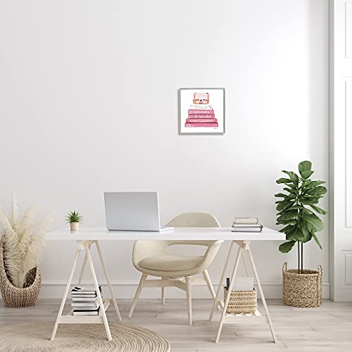 Stupell Industries Pink Book Stack Fashion Handbag, Design by Amanda Greenwood Gray Framed Wall Art, 12 x 12