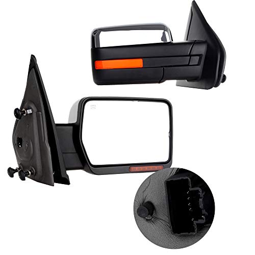cciyu Tow Mirrors Car Mirrors RH LH Chrome Towing Mirrors Compatible with 2004-2014 for Ford for F150 Truck 1997-1999 for Ford for F-250 with Power Adjusted Heated Turn Signal Puddle Light