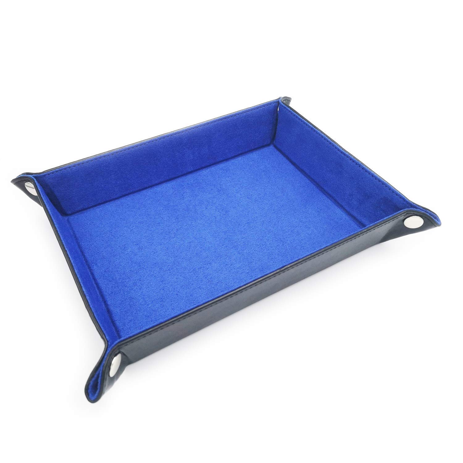 Onwon Dice Holder Dice Rolling Tray Double Sided PU Leather and Velvet Folding Tray Dice Pad for Dice Gaming and Other Table Games (Blue)