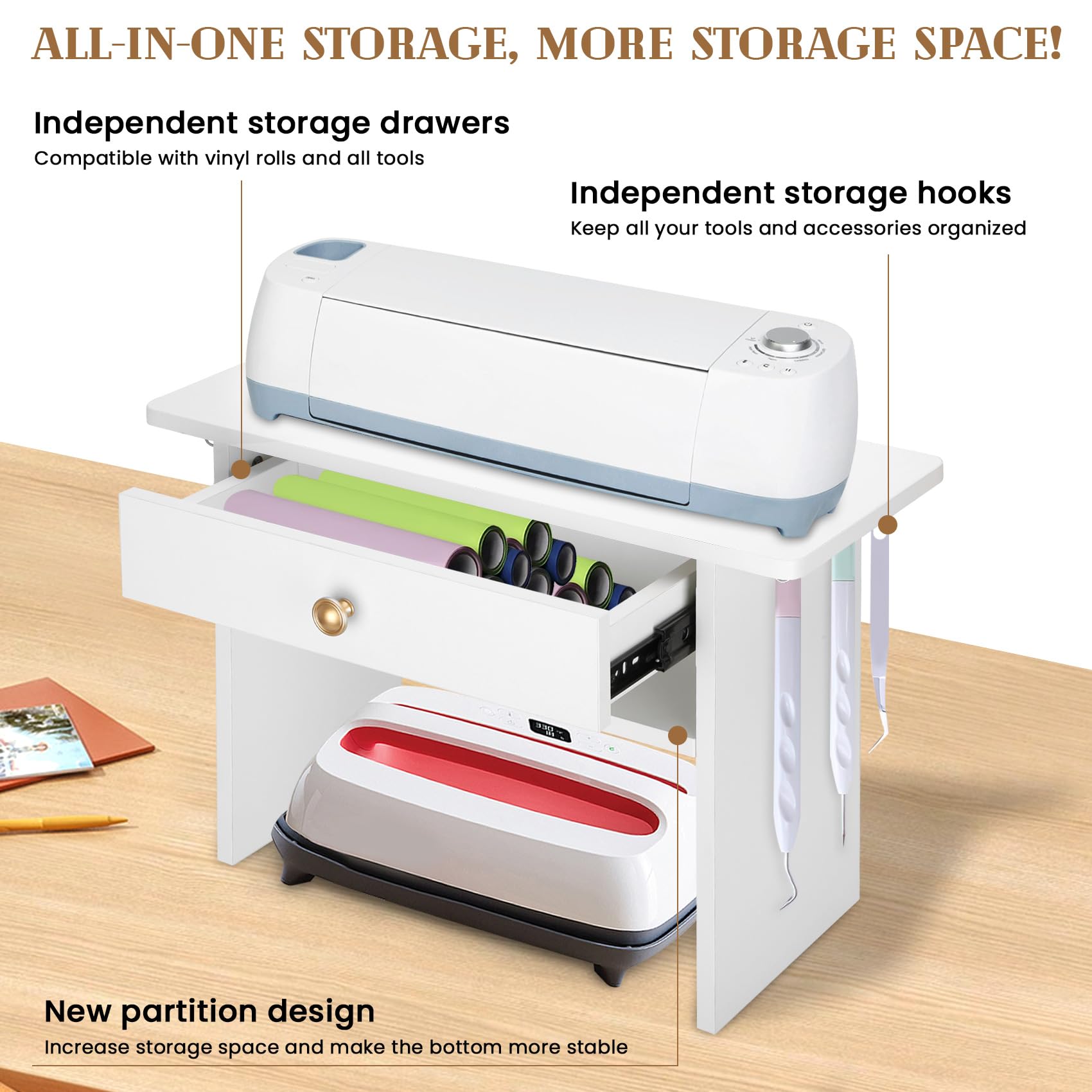 Desktop Storage Organizer Compatible with Cricut Machines, Vinyl Roll Holder and Craft Accessories Organizer, Desktop Organization Storage Stand, Save Table or Desk Space