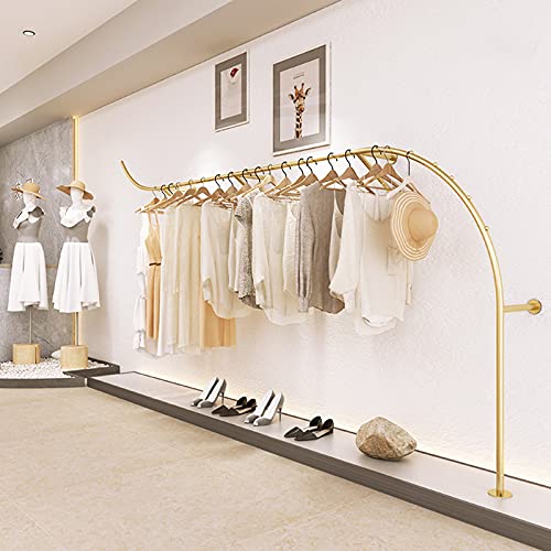 Gold Clothing Rod Curved Racks, Creative Display Garment Racks in Boutique Clothing Stores, Modern Retail Garment Rack, Closet Rod Retail Display Rack, 250CM