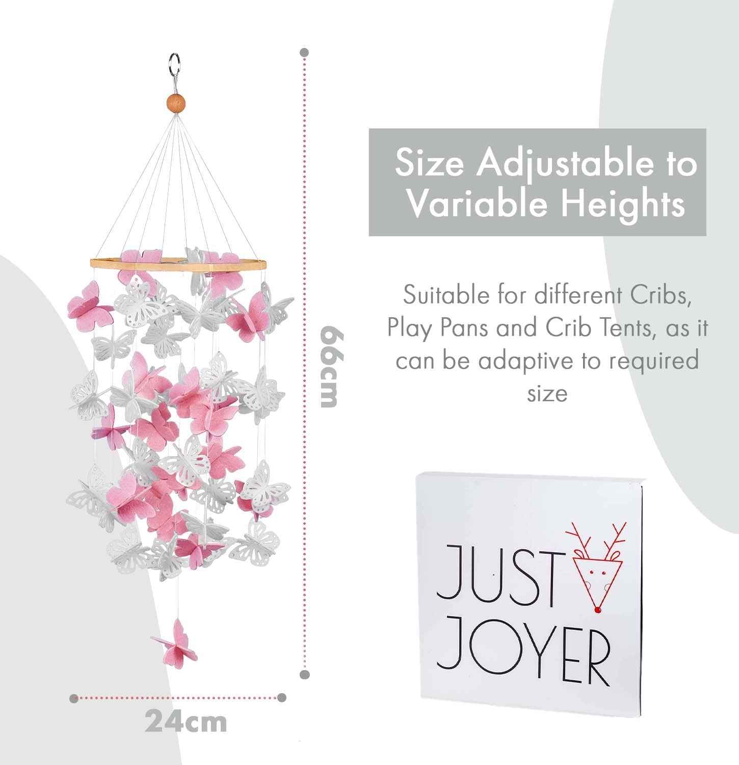 Just Joyer Baby Mobile for Crib Girl–Handmade with 45 Butterflies–Unique Toys Nursery Decor–Premium Felt Material with Wood Frame–Includes Butterfly Garland