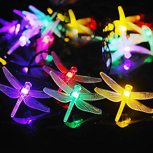 Venhoy String Lights Solar 30LEDdragonfly Shape Colored String Lights, Fairy String Lights, Star String Lights, Garden, Patio, Home, Wedding, Party, Christmas