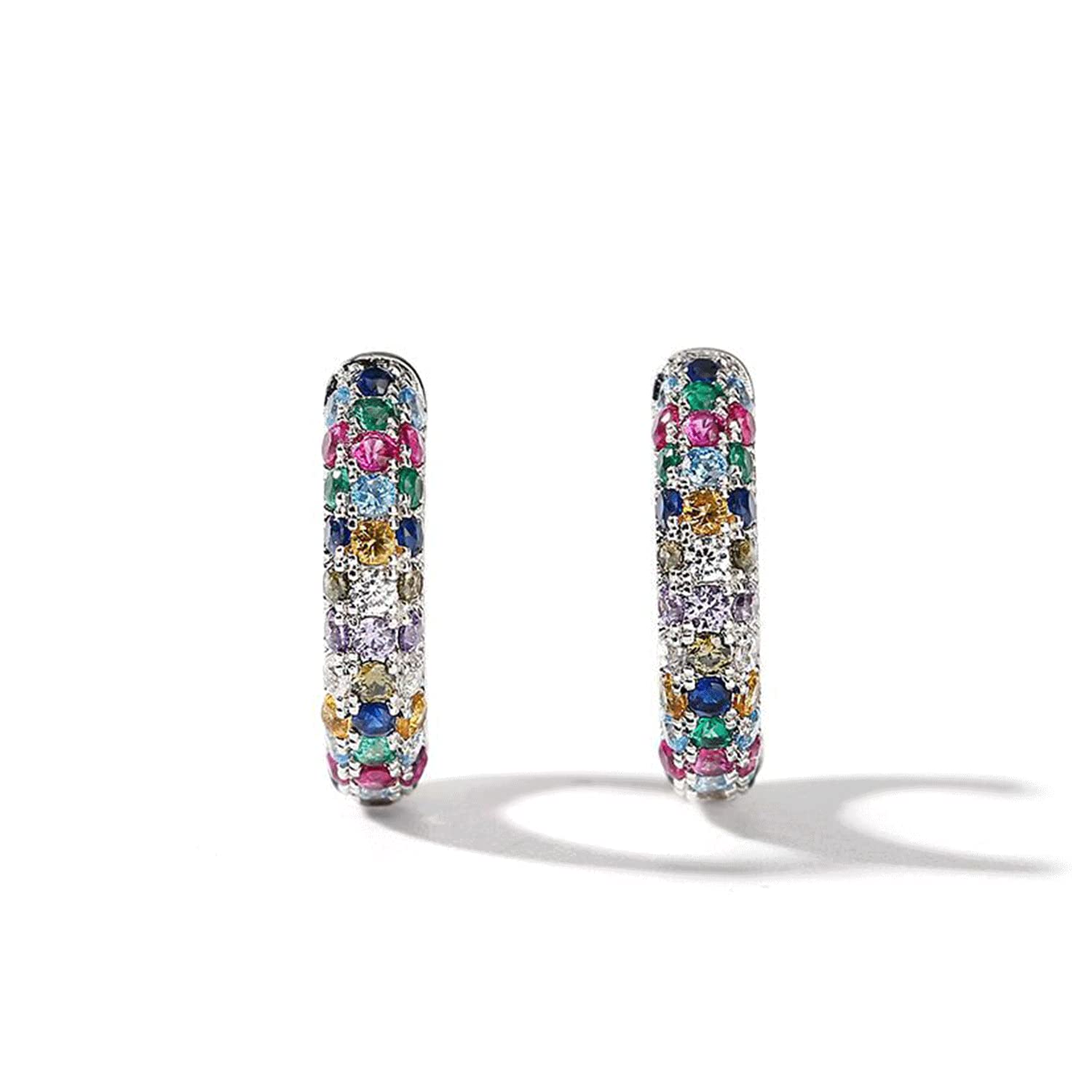 Colorful Zircon Earrings Silver Huggie Hoop Earrings Dainty Stud Earrings CZ Simple Earrings Personalized Gift for Women (Silver)