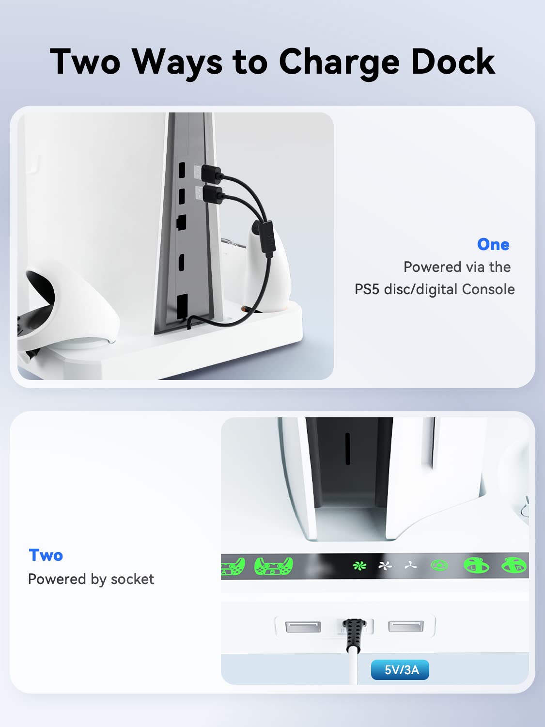 CNBEYOUNG All in One Magnetic Charging Station Dock for Controllers of PSVR 2&PS5, Storage Stand for PS5 Console with Dual Cooling Fan and Mount Holder for PS VR2 VR Headset and Game Slot